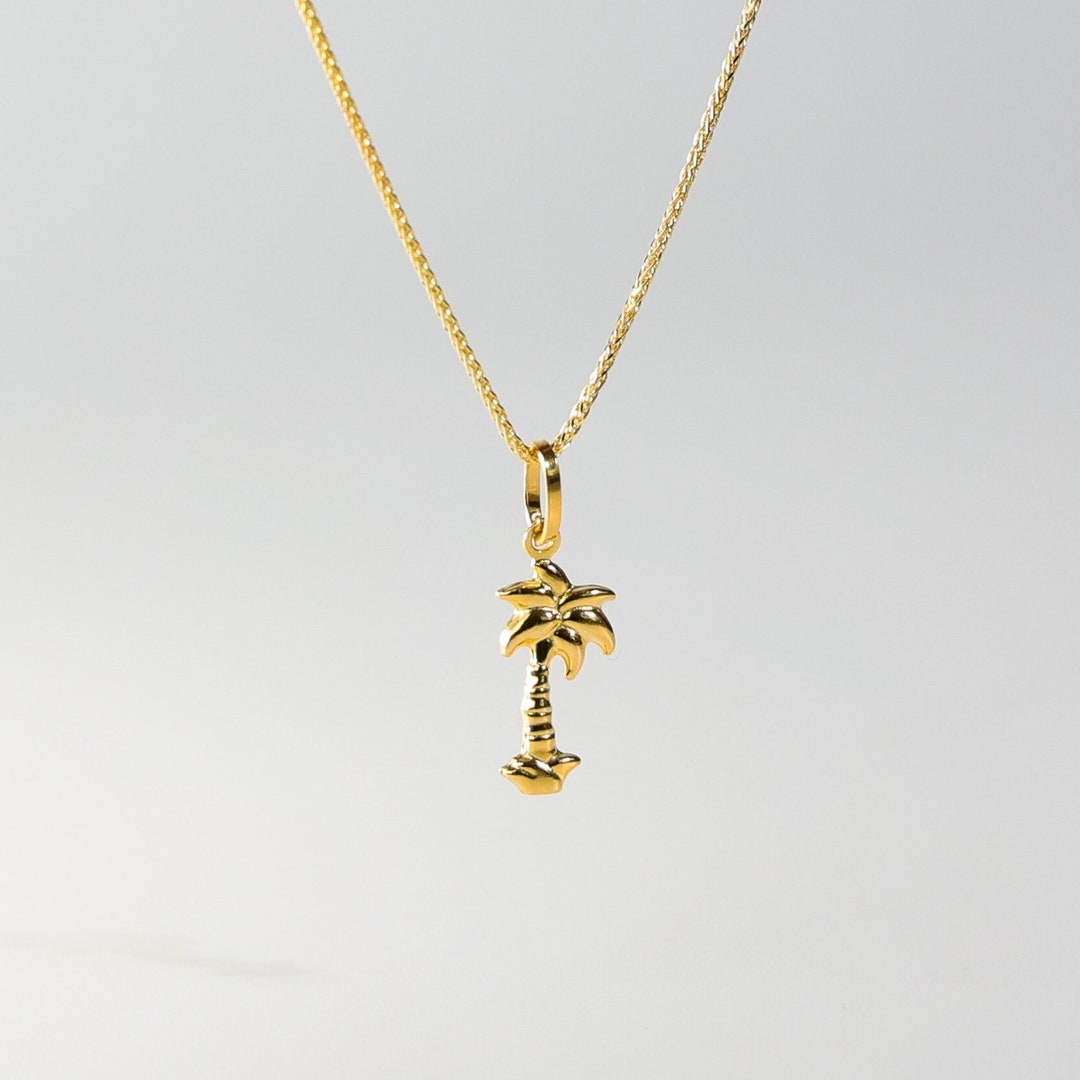 14k Gold Palm Tree Pendant Charm Dainty Real Gold Palm Tree Necklace ...