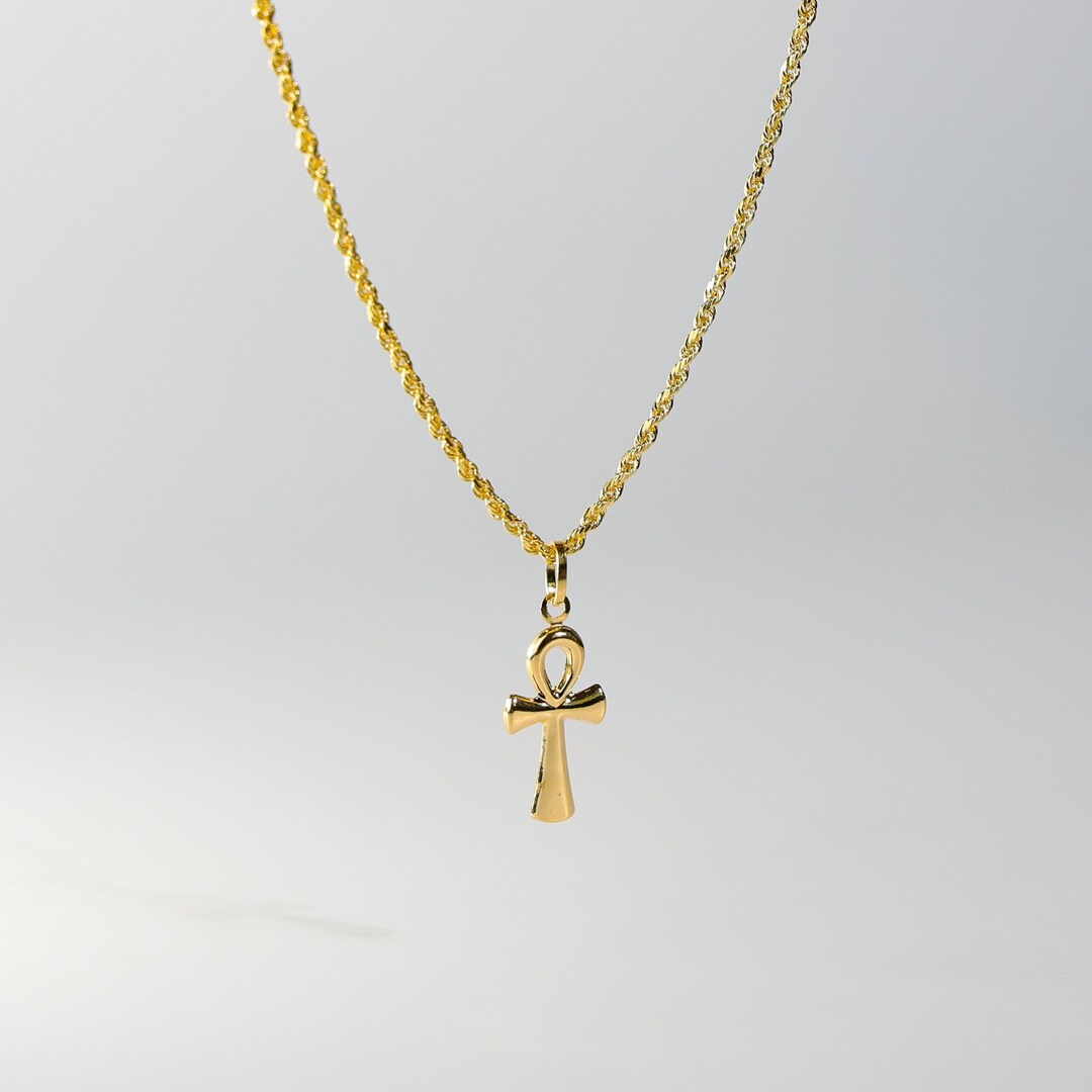 14k Gold Ankh Cross Pendant Charm-real Gold Shiny Ankh Cross Necklace ...