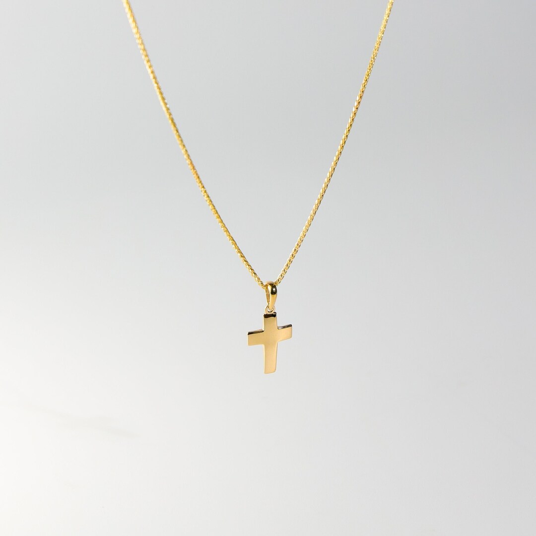 14k Gold Minimalistic Cross Pendant Charm-real Gold Shiny Cross ...