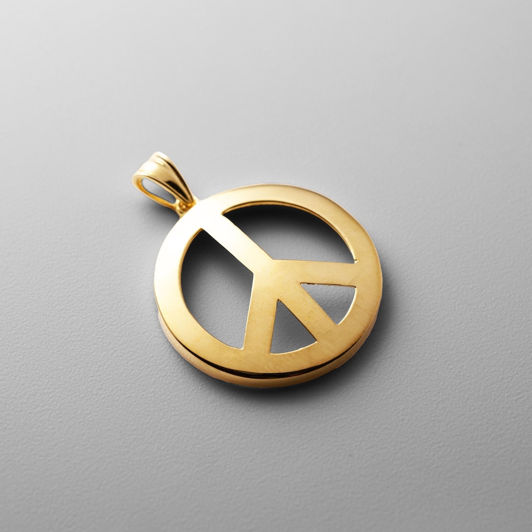 14k Gold Peace Sign Pendant Charm- Real Gold Large Peace Sign Necklace ...