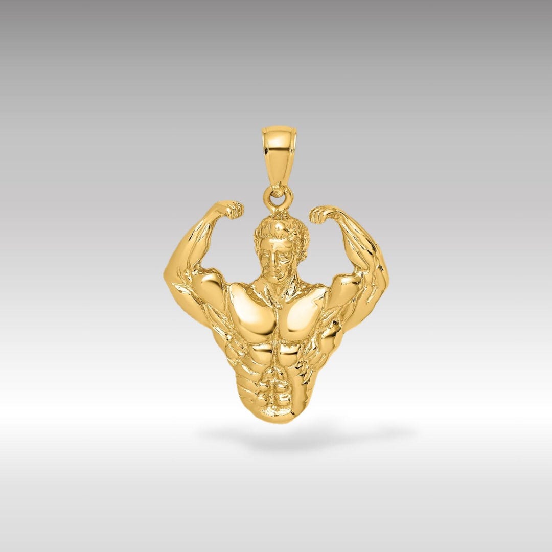 14k Gold Bodybuilder Pendant: Detailed Muscular Figure Charm - Etsy