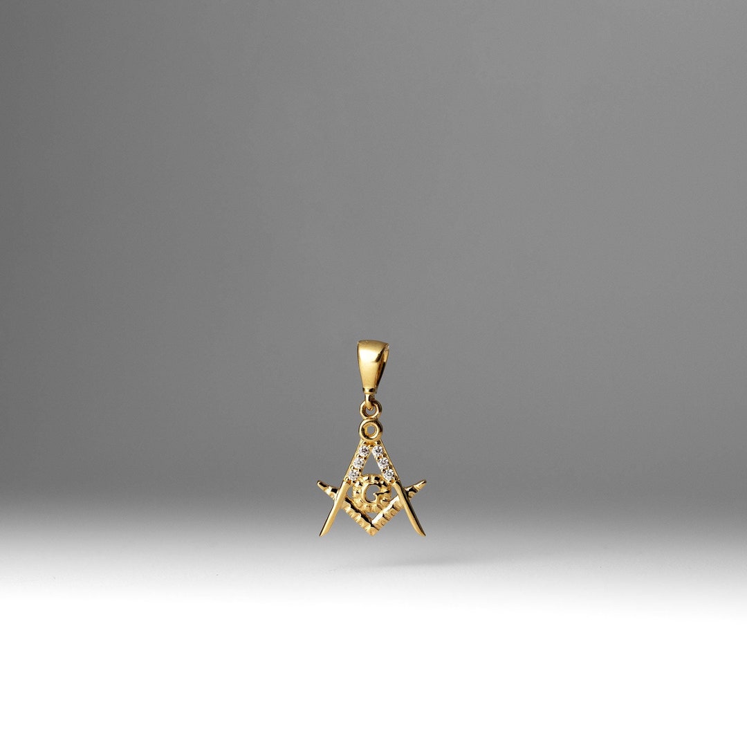 14K Gold Masonic Symbol Pendant Necklace Elegant Cz-accented Freemason ...