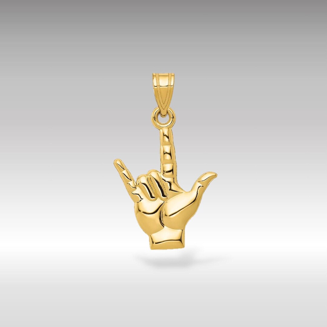 14K Gold Polished 'I Love You' Hand Gesture Pendant Necklace - Sign ...