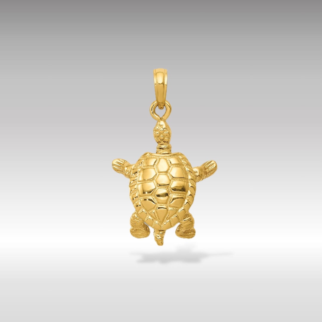 14K Gold Polished 3-D Moveable Turtle Pendant Sea Turtle Charm Necklace ...
