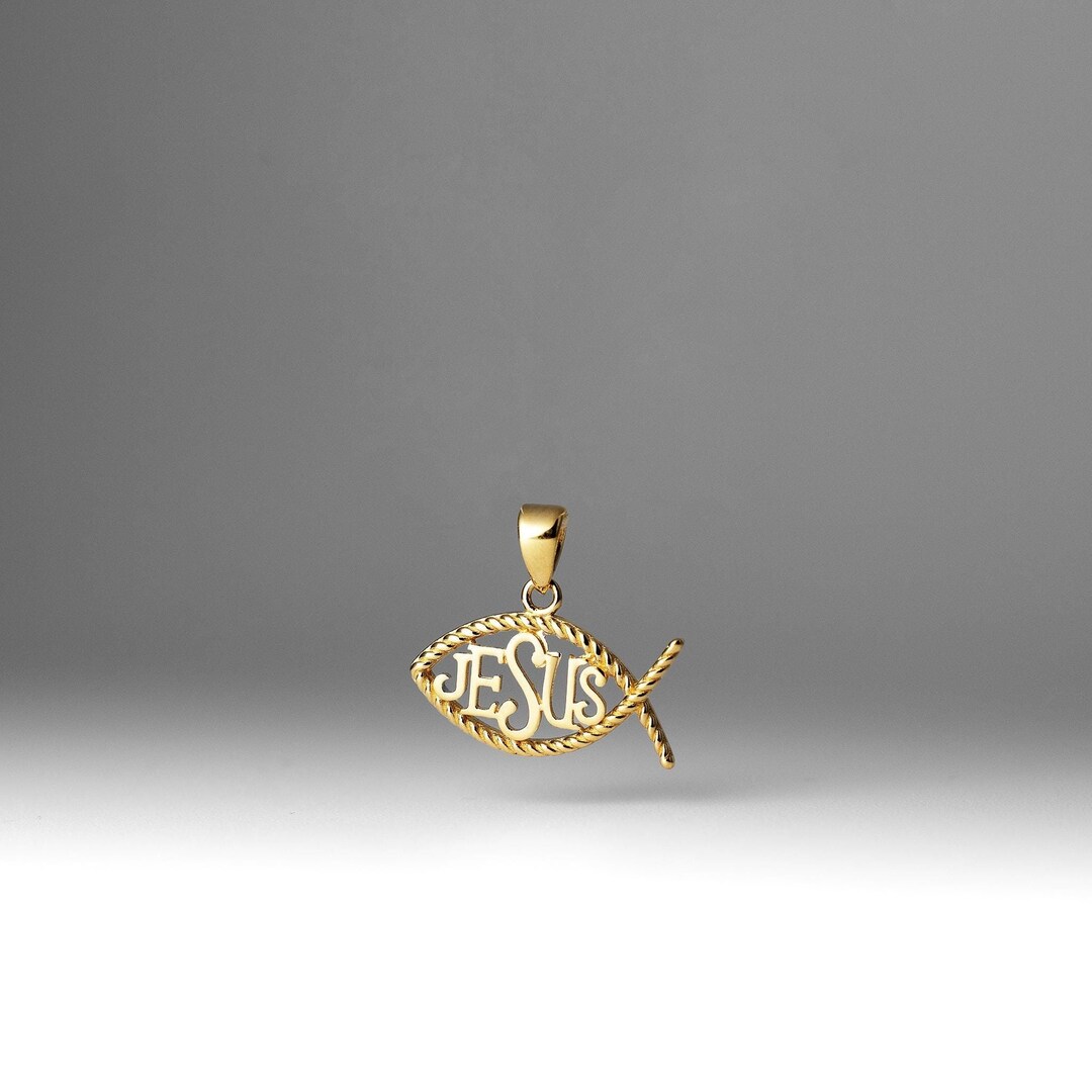 14K Gold Jesus Fish Pendant Necklace Ichthys Symbol Religious Charm ...