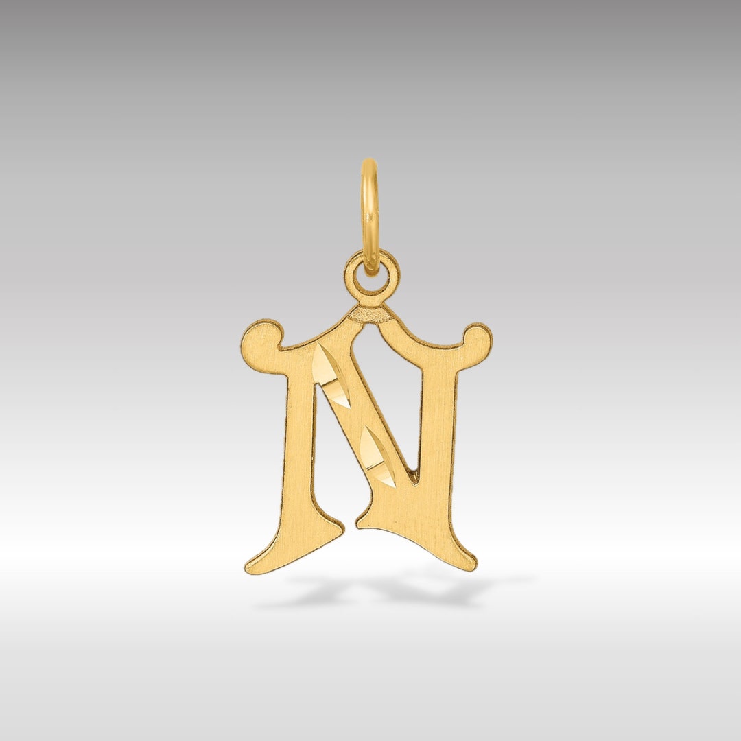 14K Gold Elegant Letter 'N' Charm Pendant Fine Jewelry Personalized ...