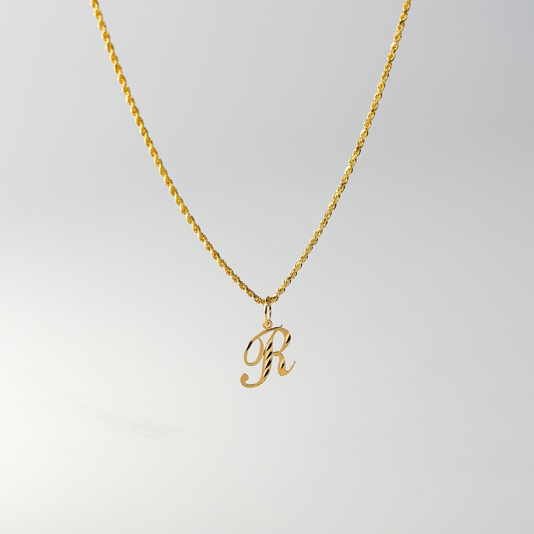 14k Gold r Initial Cursive Pendant Charm Gold Initial r Necklace Charm ...