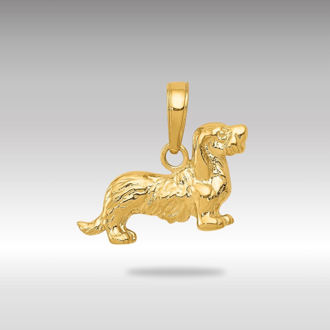 14k Gold Long-haired Dachshund Necklace Pendant Detailed Dog Charm ...