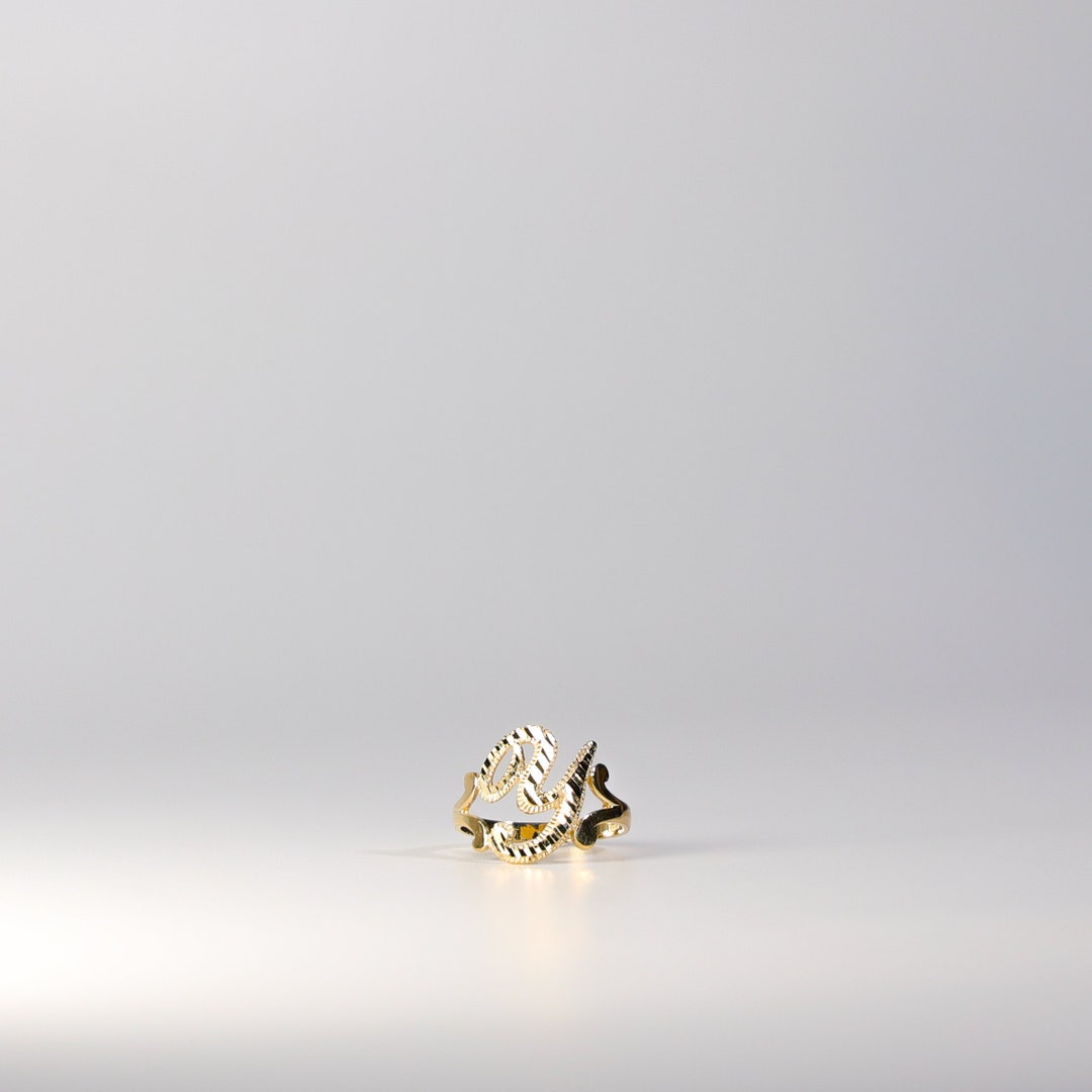 14K Solid Gold y Initial Cursive Ring Real 14k Gold Cursive Initial y ...