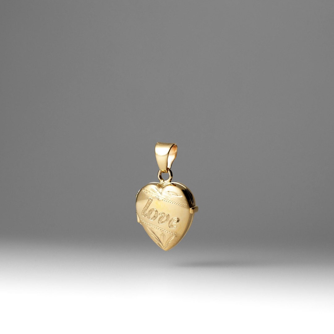 14K Gold Small Heart Locket Pendant Intricate Love Engraved Jewelry ...