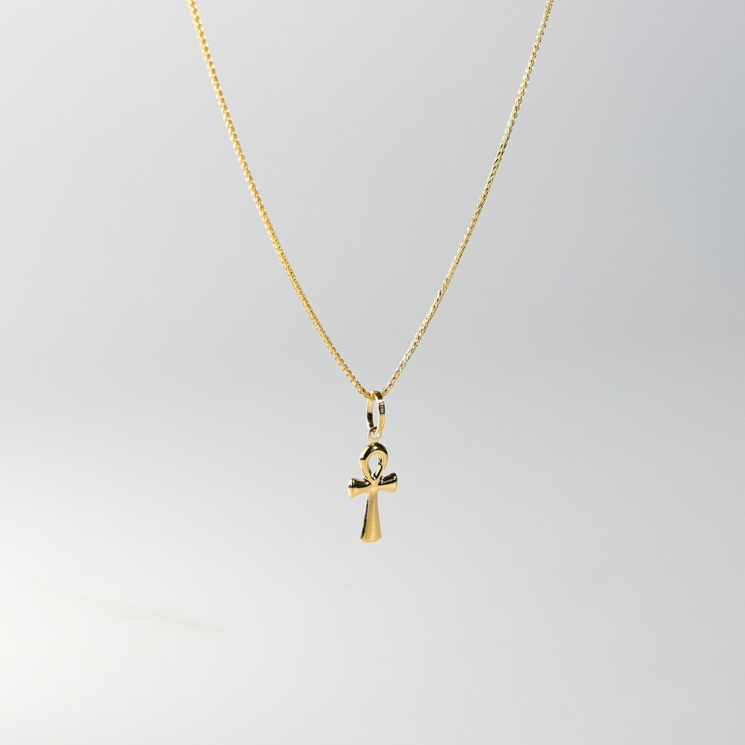 14K Gold Ankh Cross Charm Pendant Real Gold Shiny Ankh Cross Necklace ...