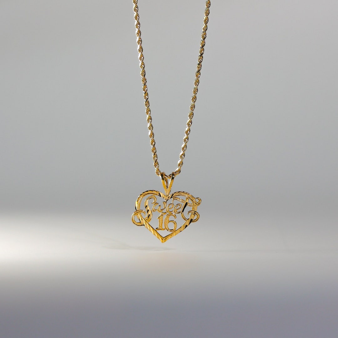 14k Gold Sweet 16 Years Heart Pendant Charm Gold Sweet 16 Years ...