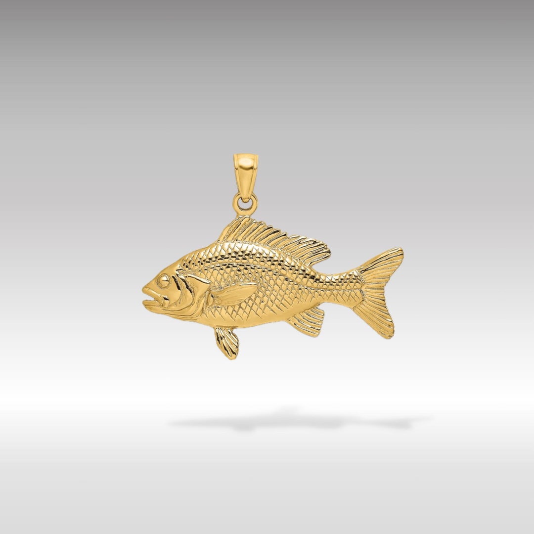 14K Gold 3D Textured Red Snapper Fish Pendant Charm Real Gold Aquatic ...