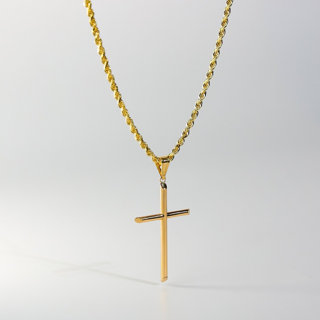 14k Gold Large Minimalistic Cross Pendant Charm Real Gold Classic Cross ...