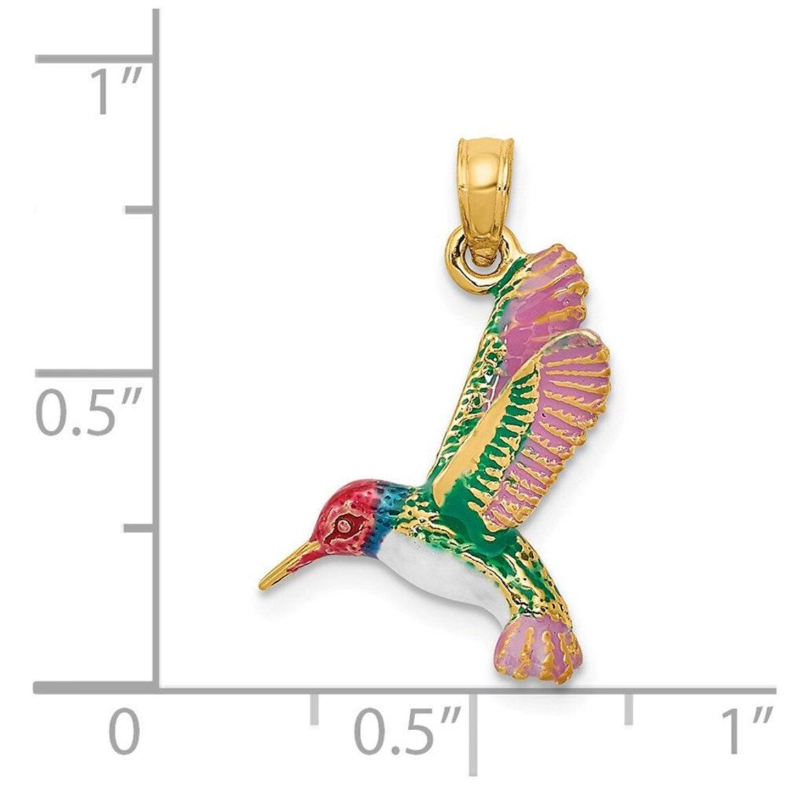14K Solid Gold Enameled 3D Hummingbird Pendant – Artisan-crafted Bird ...