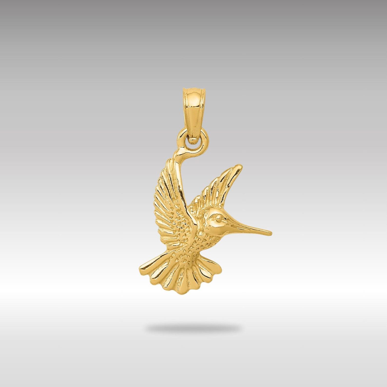 14K Solid Gold Hummingbird Pendant Necklace – Detailed Bird Charm ...