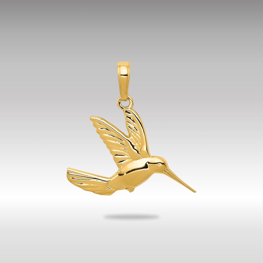 14K Solid Gold Hummingbird in Flight Pendant – Sleek Bird Necklace ...