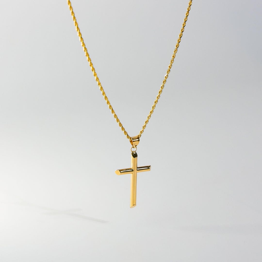 14k Gold Minimalistic Cross Pendant Charm-real Gold Shiny Cross ...