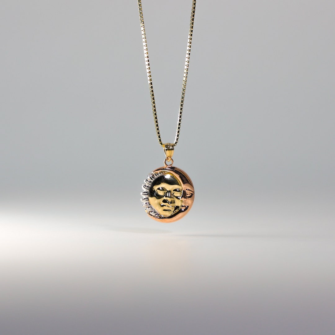 14k Gold Sun and Moon Pendant Charm Real Gold Sun and Moon Necklace ...