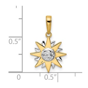 14K Yellow and White Gold Diamond-cut Sun Pendant Necklace Celestial ...