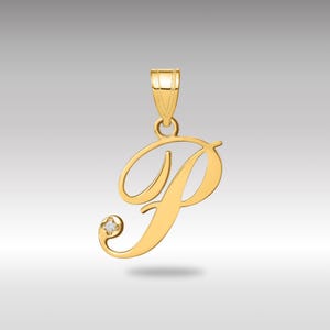 14K Gold Cursive Letter p Initial Pendant With Diamond Diamond Initial ...