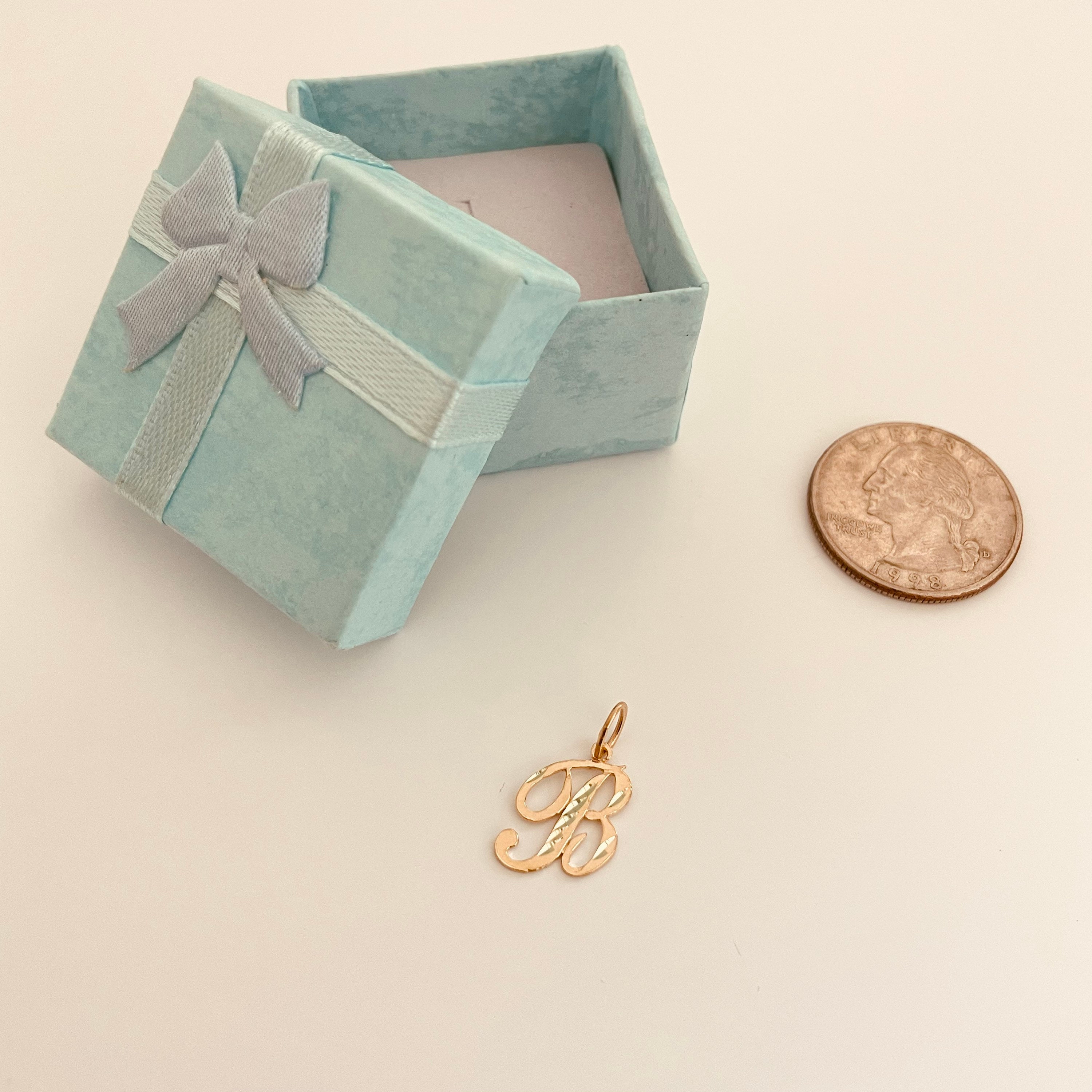 14k Gold b Initial Cursive Pendant Charm Gold - Etsy