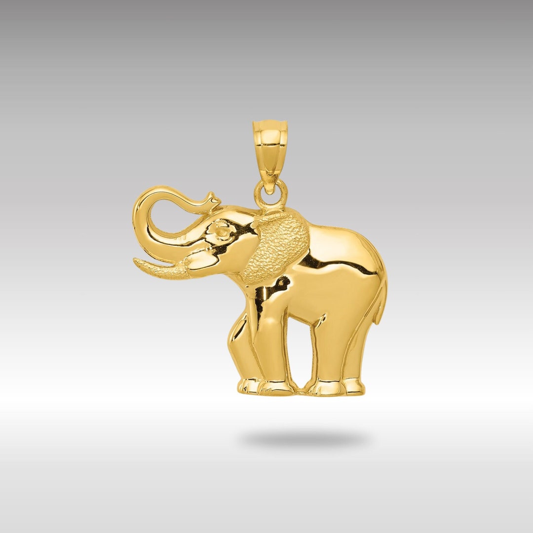 14K Gold Polished Elephant Necklace Pendant Elegant Two-tone Elephant ...