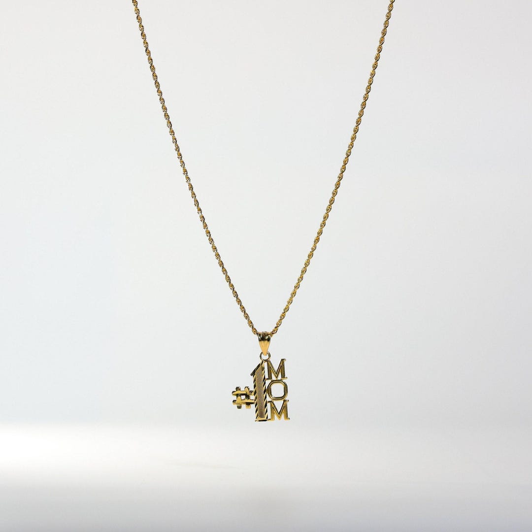 14k Gold Number 1 Mom Pendant Charm- 14k Real Gold Number One Mom ...