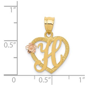 14K Gold Script Letter 'H' Heart Charm With Floral Accent - Etsy