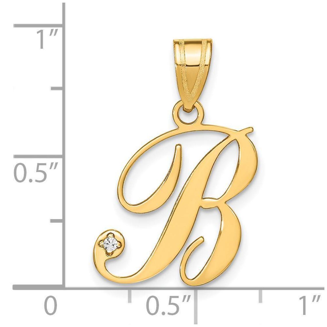 14K Gold Cursive Letter "b" Initial Pendant With Diamond - Etsy