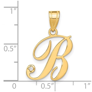14K Gold Cursive Letter "b" Initial Pendant With Diamond - Etsy