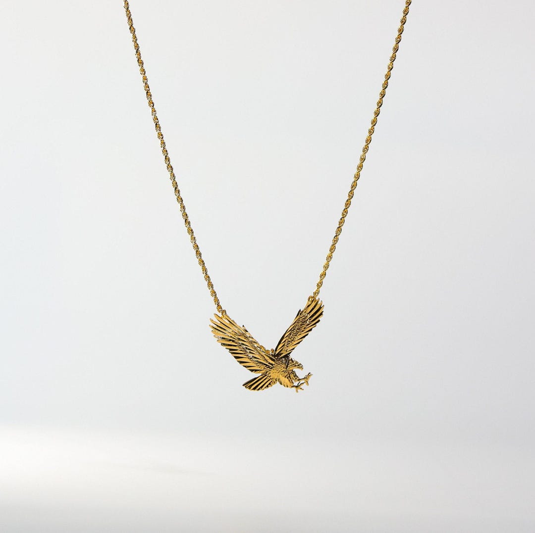 14K Solid Gold Medium Eagle Pendant – Bold Gold Eagle Necklace, Luxury ...