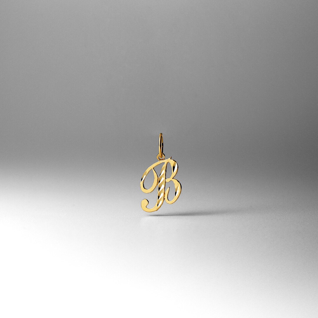 14k Gold b Initial Cursive Pendant Charm Gold Initial b Necklace Charm ...