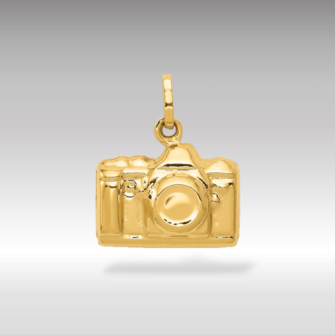 14K Gold 3D Polished Camera Pendant Charm Real Gold Photography ...