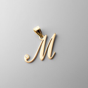 14K Gold Cursive Letter "m" Initial Pendant With Diamond - Etsy