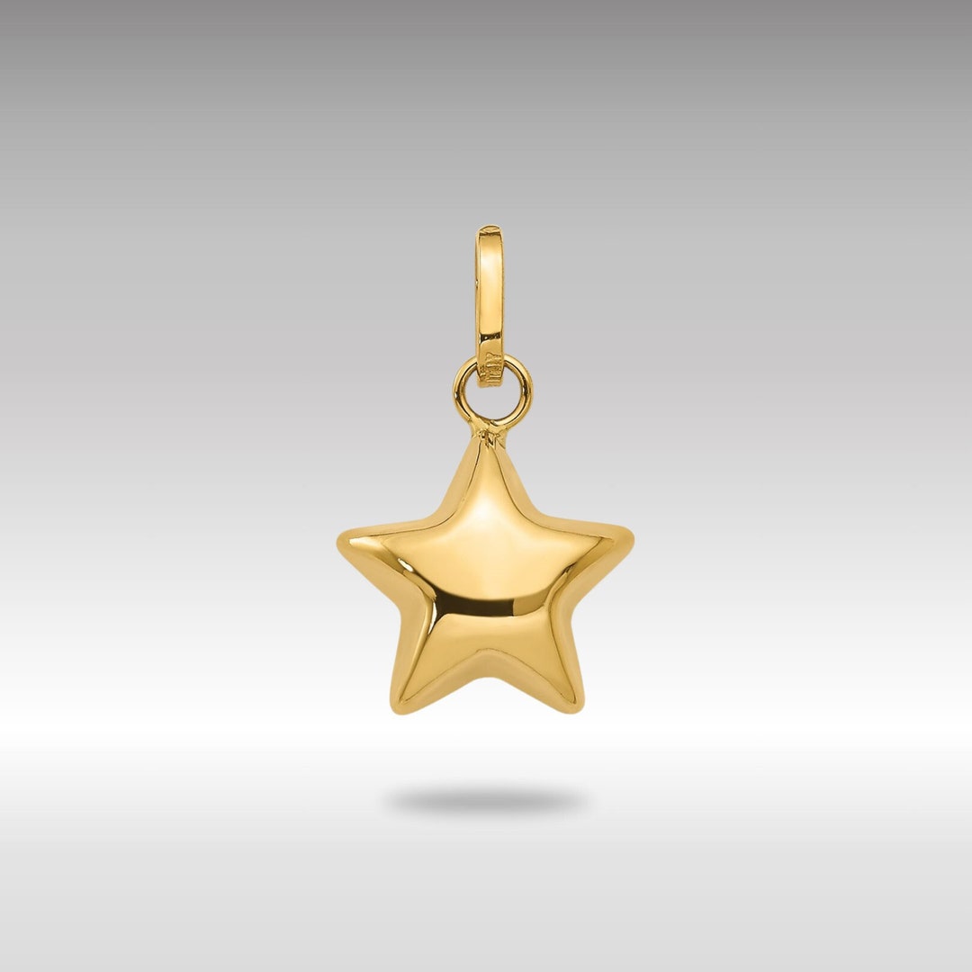 14K Gold 3D Puffed Star Charm Necklace Luxurious Polished Golden Star ...