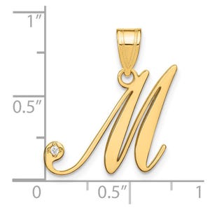 14K Gold Cursive Letter "m" Initial Pendant With Diamond - Etsy