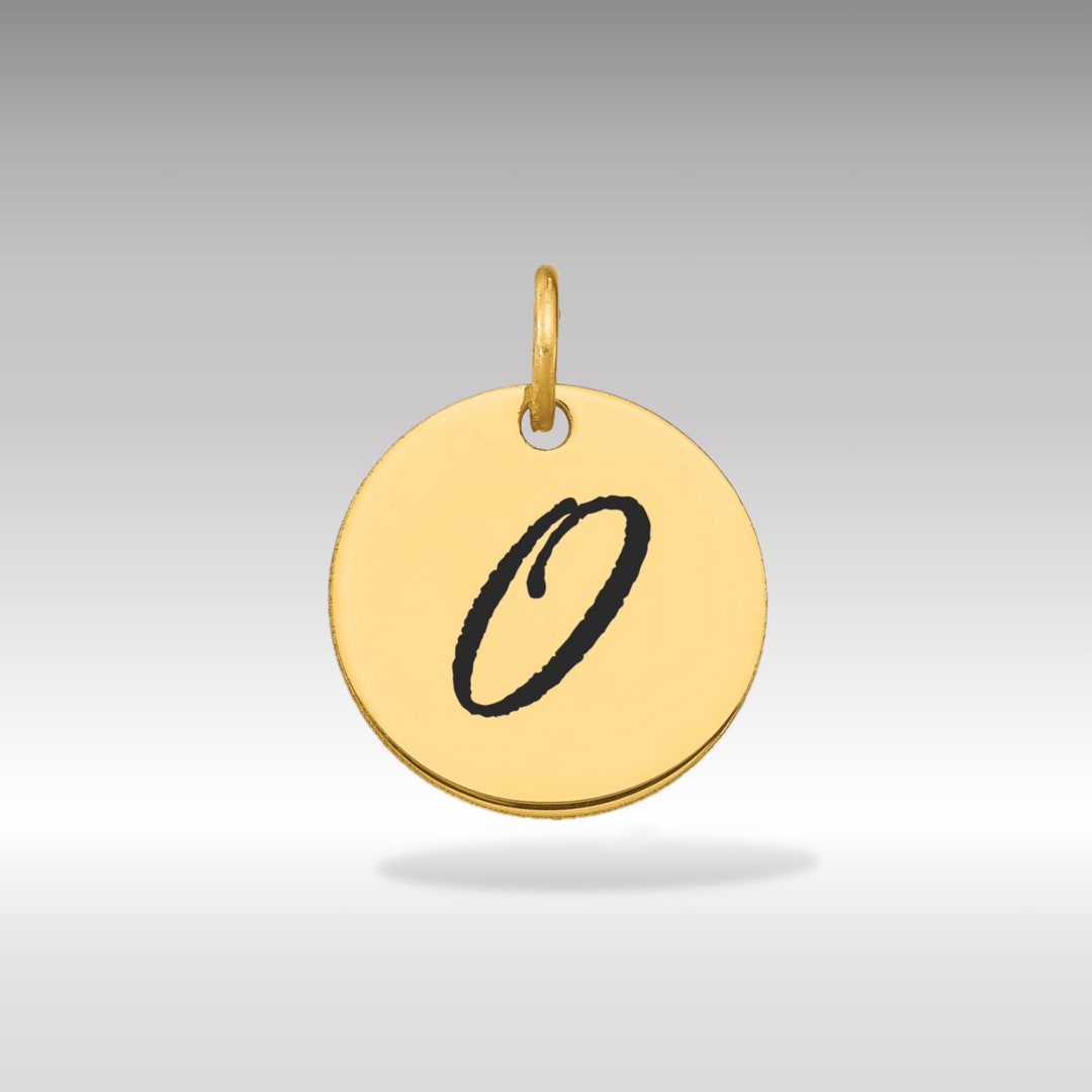 14K Gold Script Letter 'O' Circular Charm With Black Enamel Fine ...