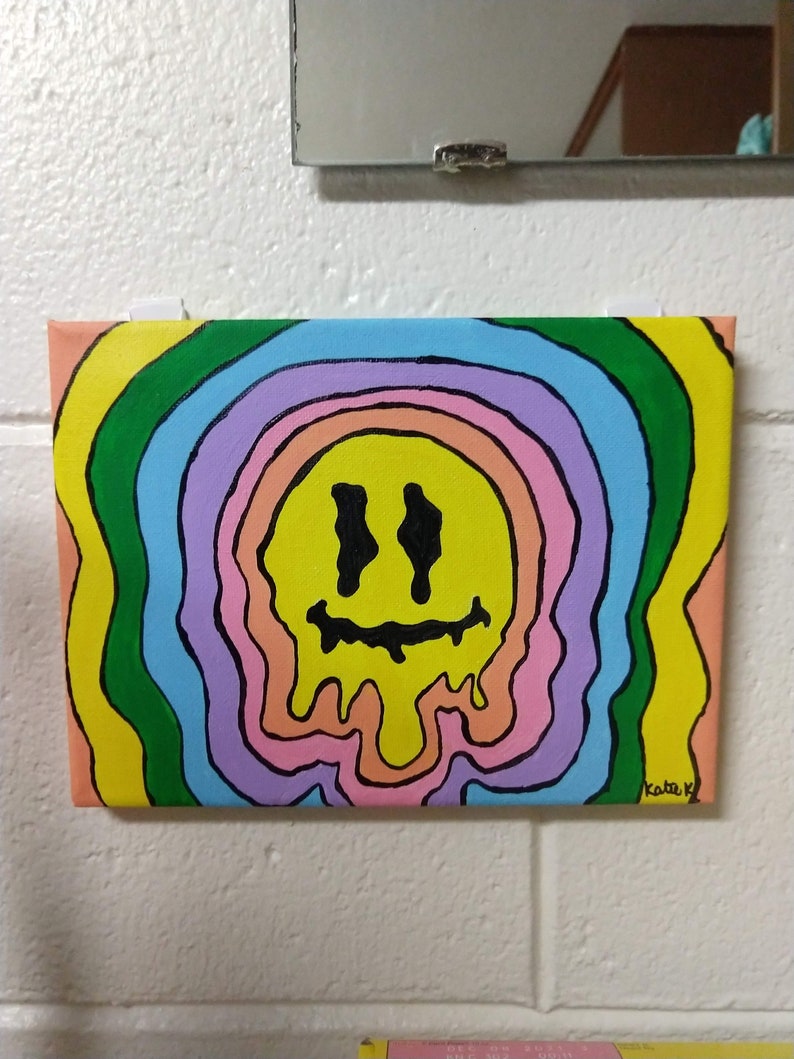 Trippy Drippy Smiley Face Canvas Painting - Etsy