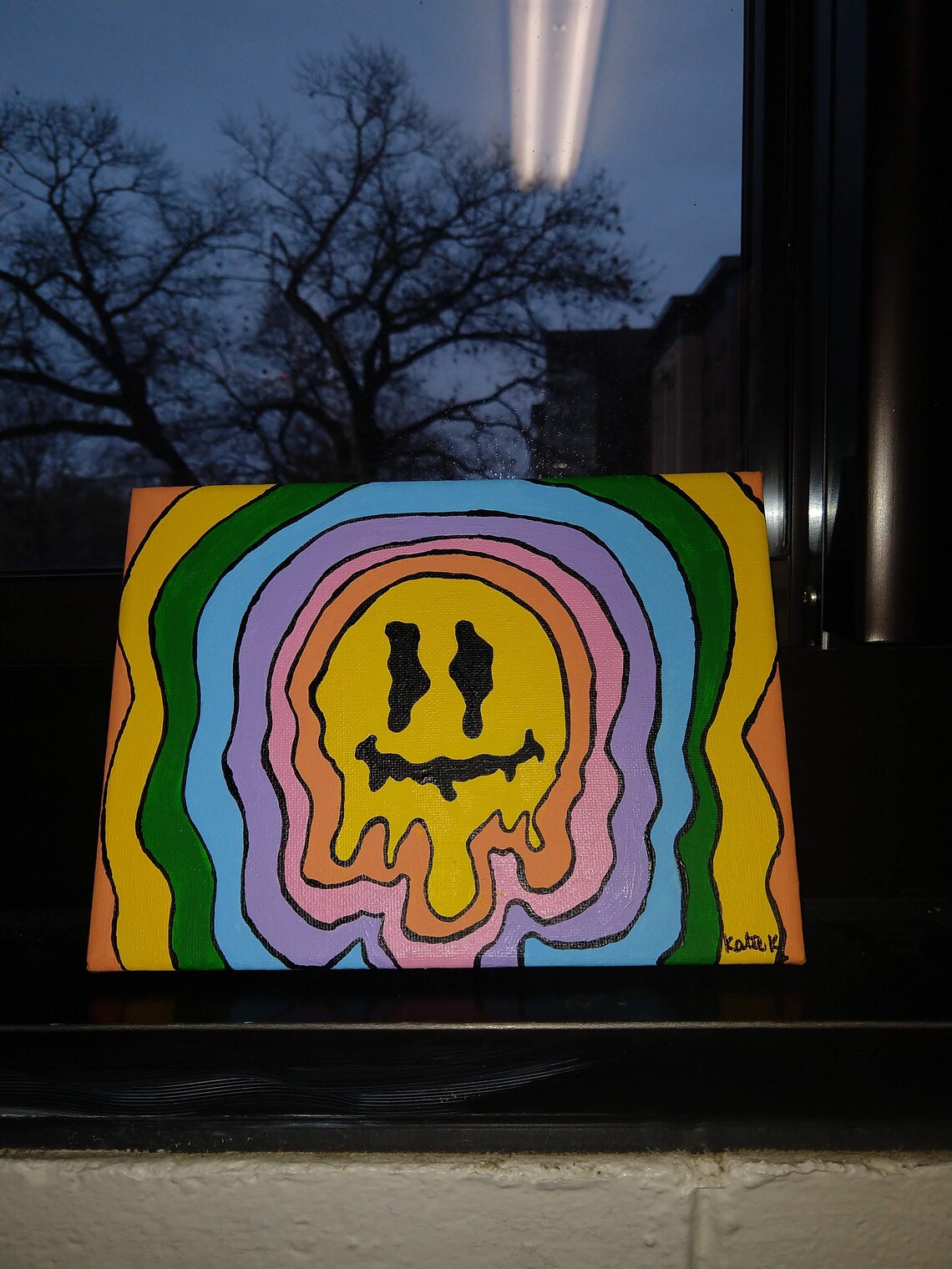Trippy Drippy Smiley Face Canvas Painting - Etsy