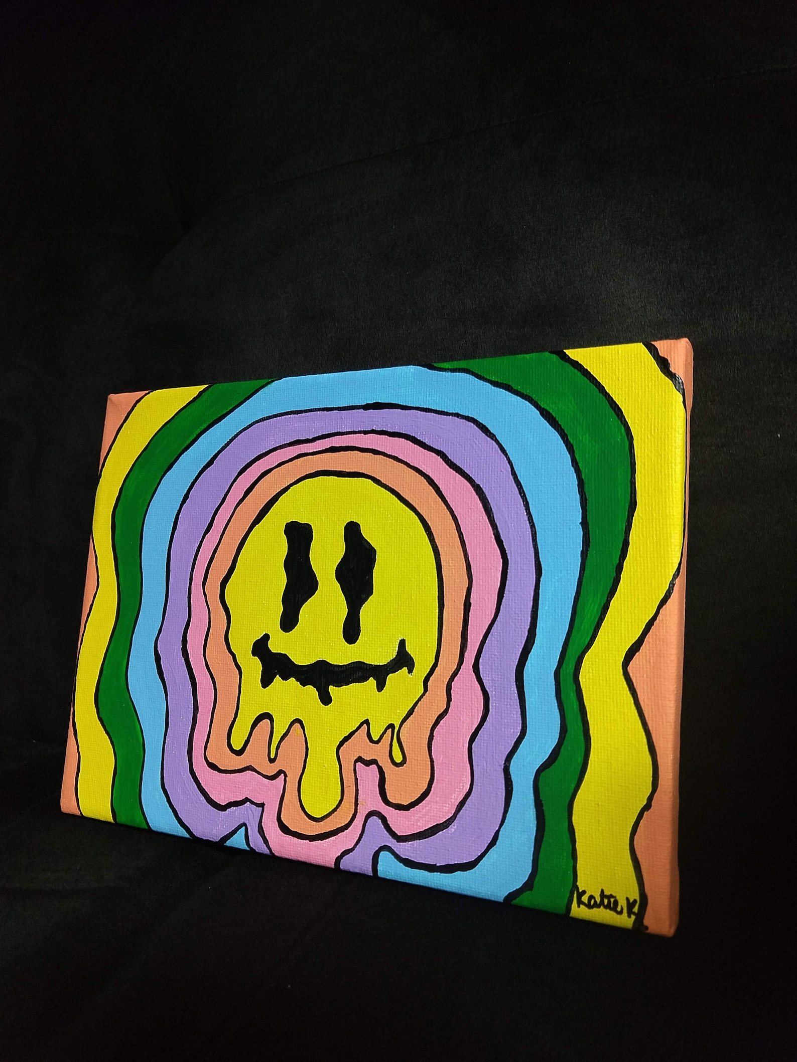 Trippy Drippy Smiley Face Canvas Painting - Etsy