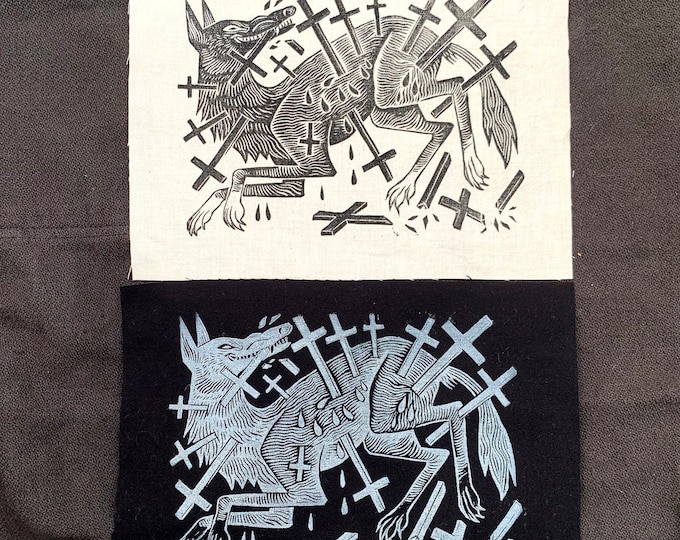 Blockprint Patch: Cry for Judas Wolf & Crosses - Etsy