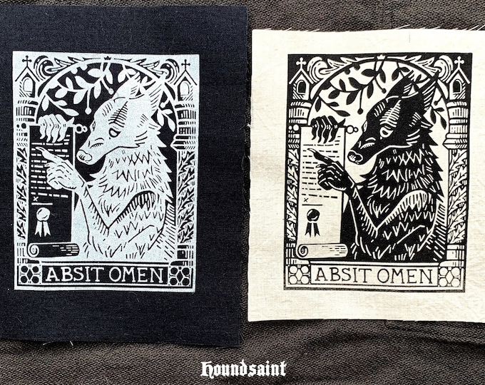 Blockprint Patch: Absit Omen Wolf - Etsy