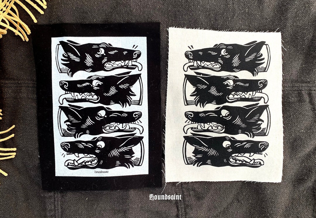 Blockprint Patch: Cave Canem | Dog Heads - Etsy