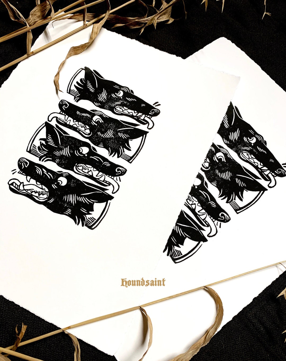 Linocut Print: Cave Canem | Dog Heads - Etsy