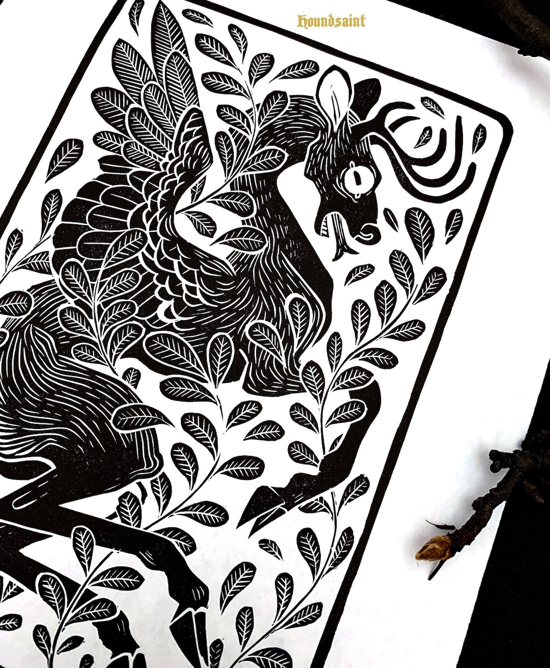 Linocut Print: Peryton Stag - Etsy