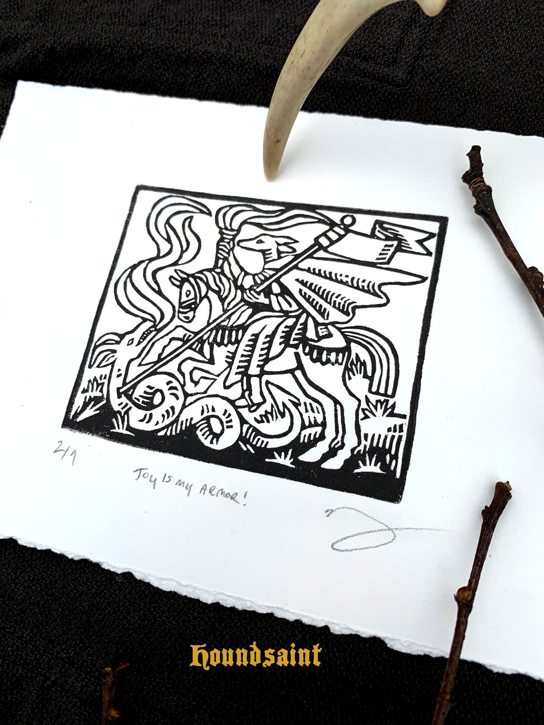 Linocut Print: Joy is My Armor - Etsy