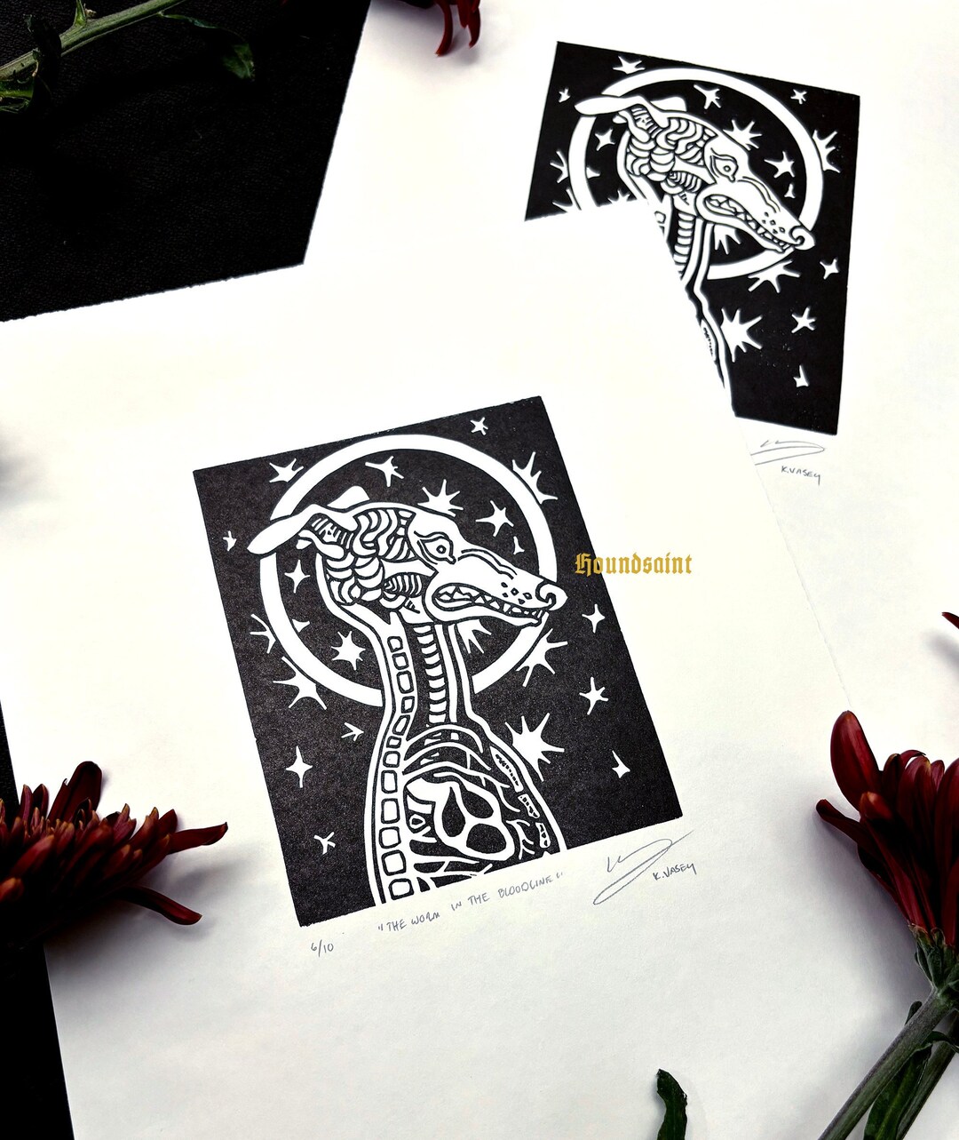 Linocut Print: the Worm in the Bloodline - Etsy