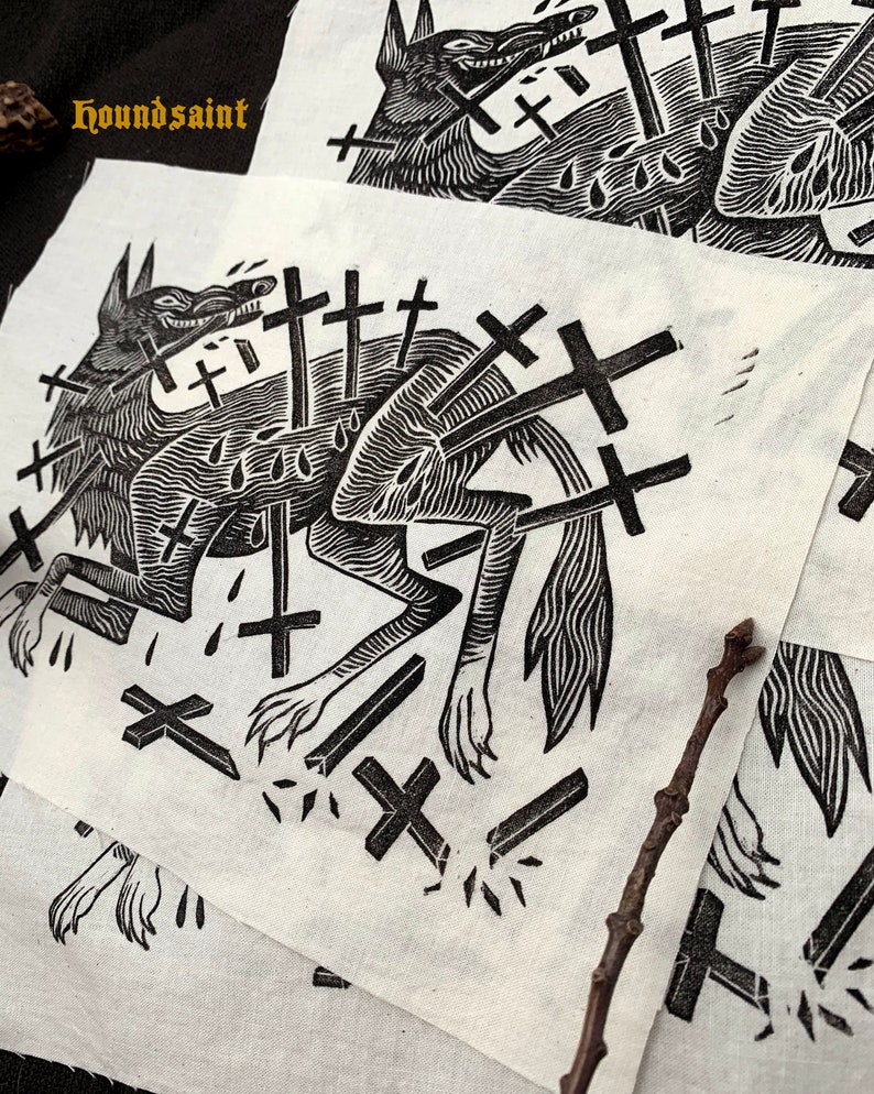 Blockprint Patch: Cry for Judas Wolf & Crosses | Etsy