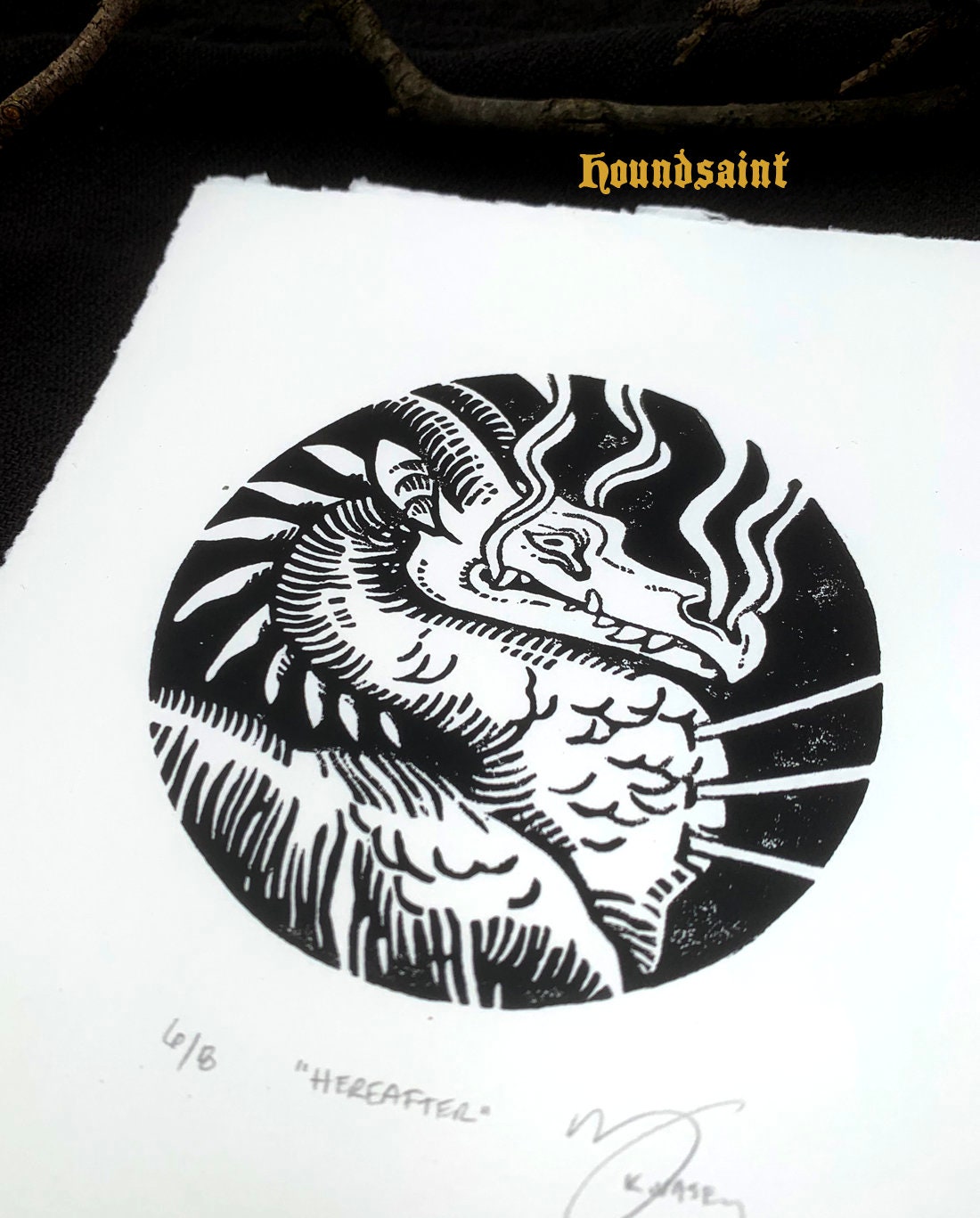 Linocut Print: Hereafter Dragon - Etsy